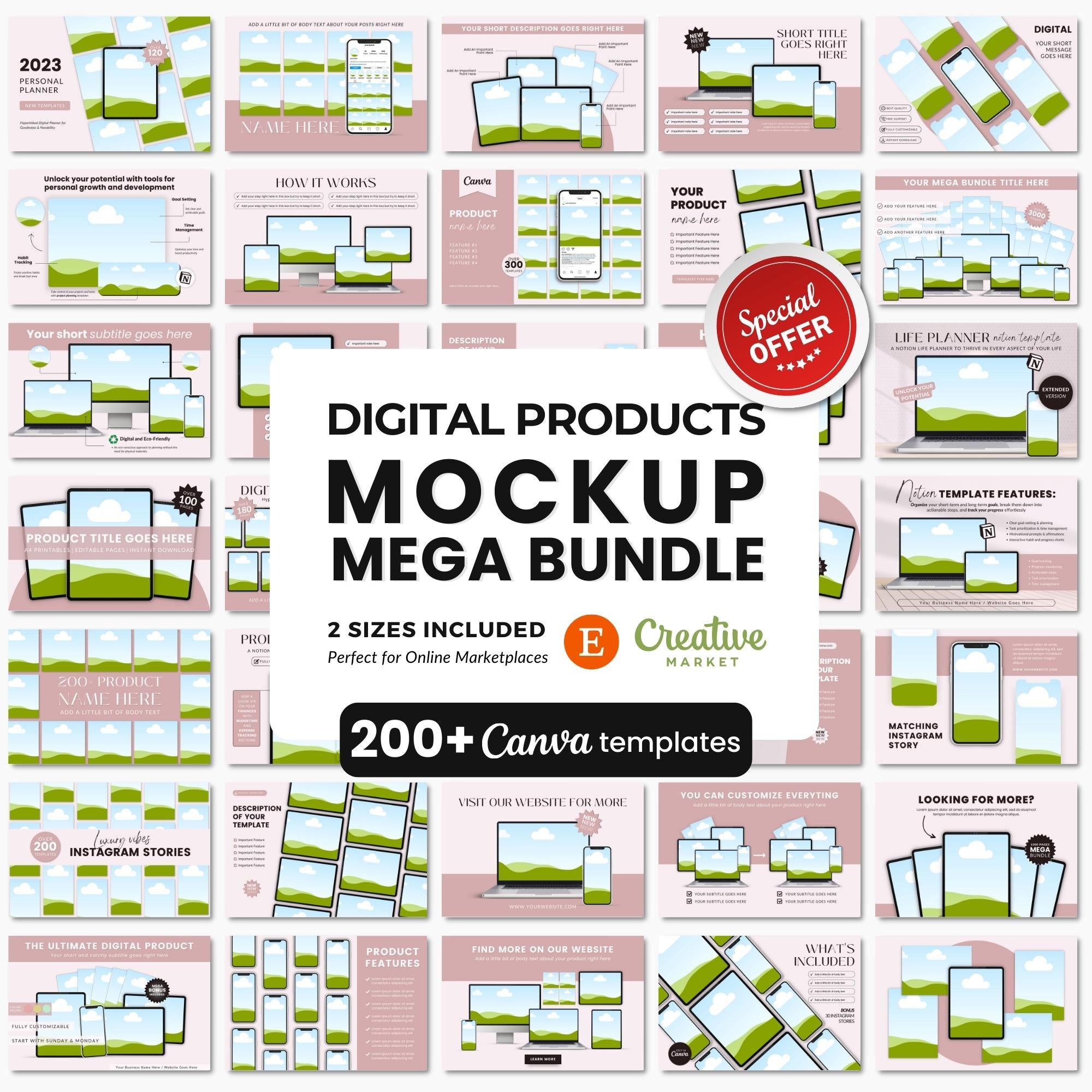 Notion Template Canva Mockups Bundle White Devices - DigiPax