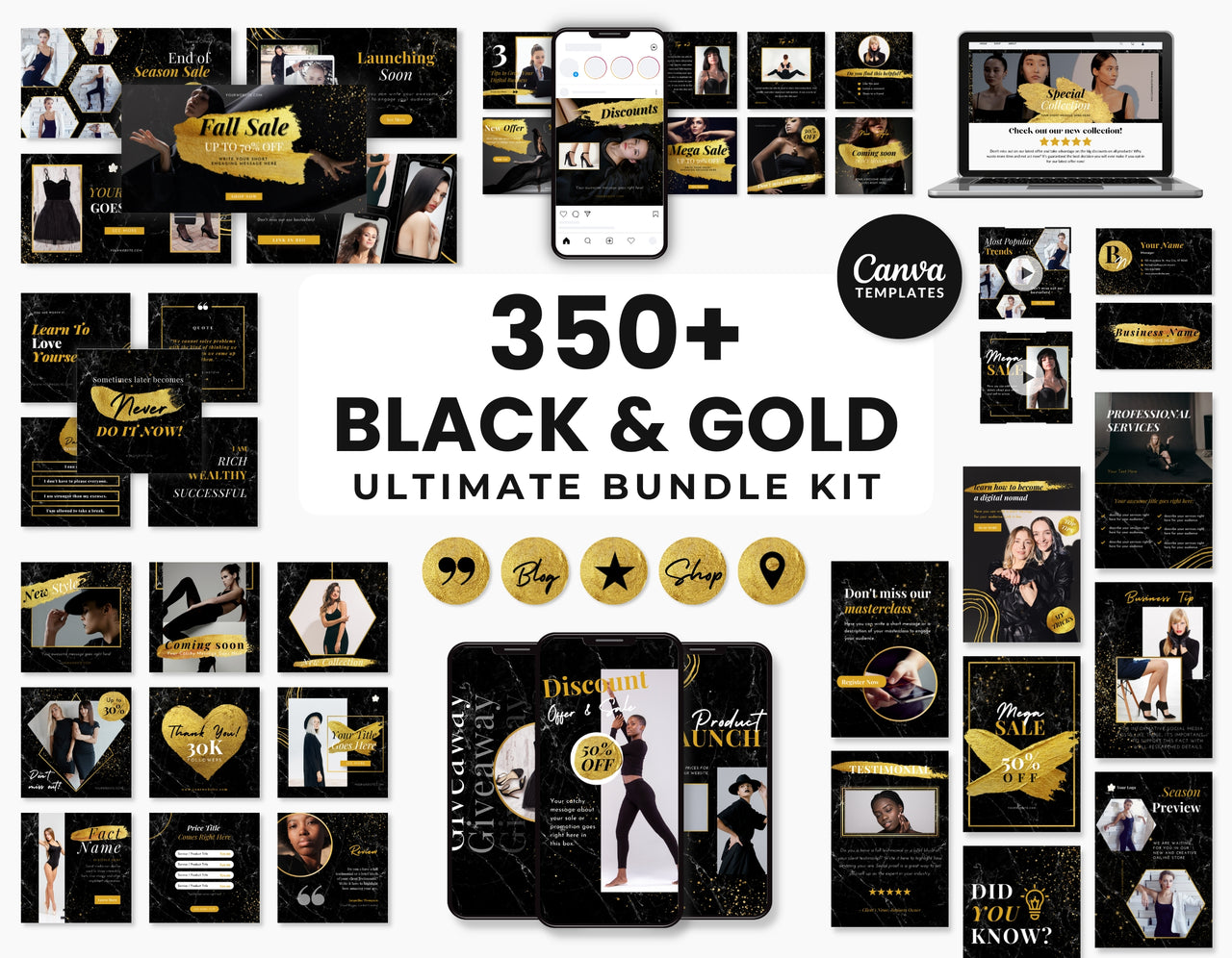 Black & Gold Instagram Templates Bundle Kit - DigiPax