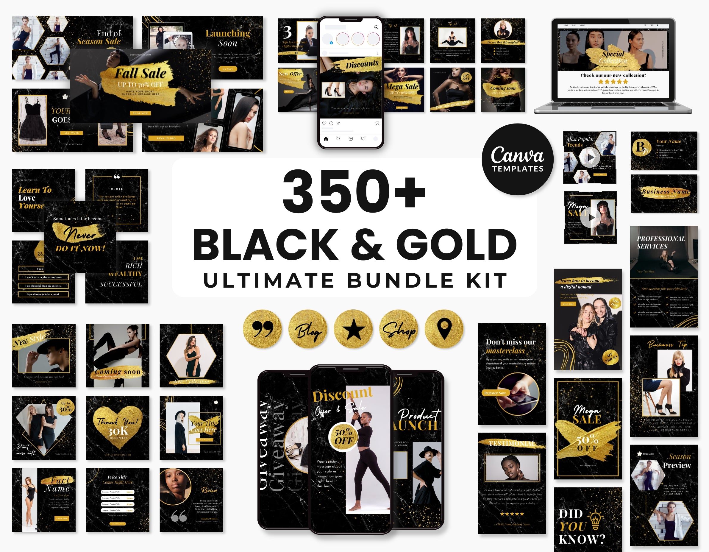 Black & Gold Instagram Templates Bundle Kit - DigiPax