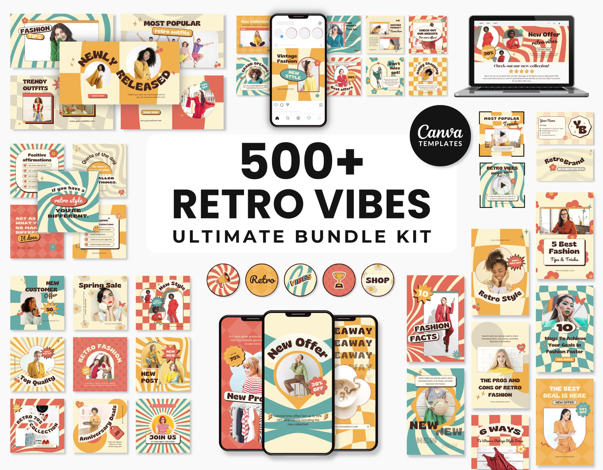 Retro Vibes Social Media Templates Bundle Kit - DigiPax